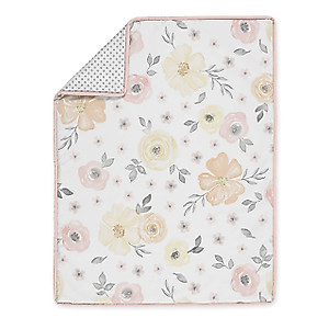 Sweet Jojo Designs Yellow and Pink Watercolor Floral Baby Girl Nursery Crib Bedding Set - 4 pieces - Blush Peach Orange Cream Grey and White Shabby Chic Rose Flower Farmhouse Polka Dot
