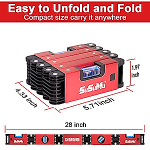 NEW UPGRADE Magnetic Level Tool Multi-Function Bubble Level 5-28inch Folding Level Small Mini Spirit Leveler Foldable Into Toolbox, Angle Line Leveling for Craftsman Construction Woodworking
