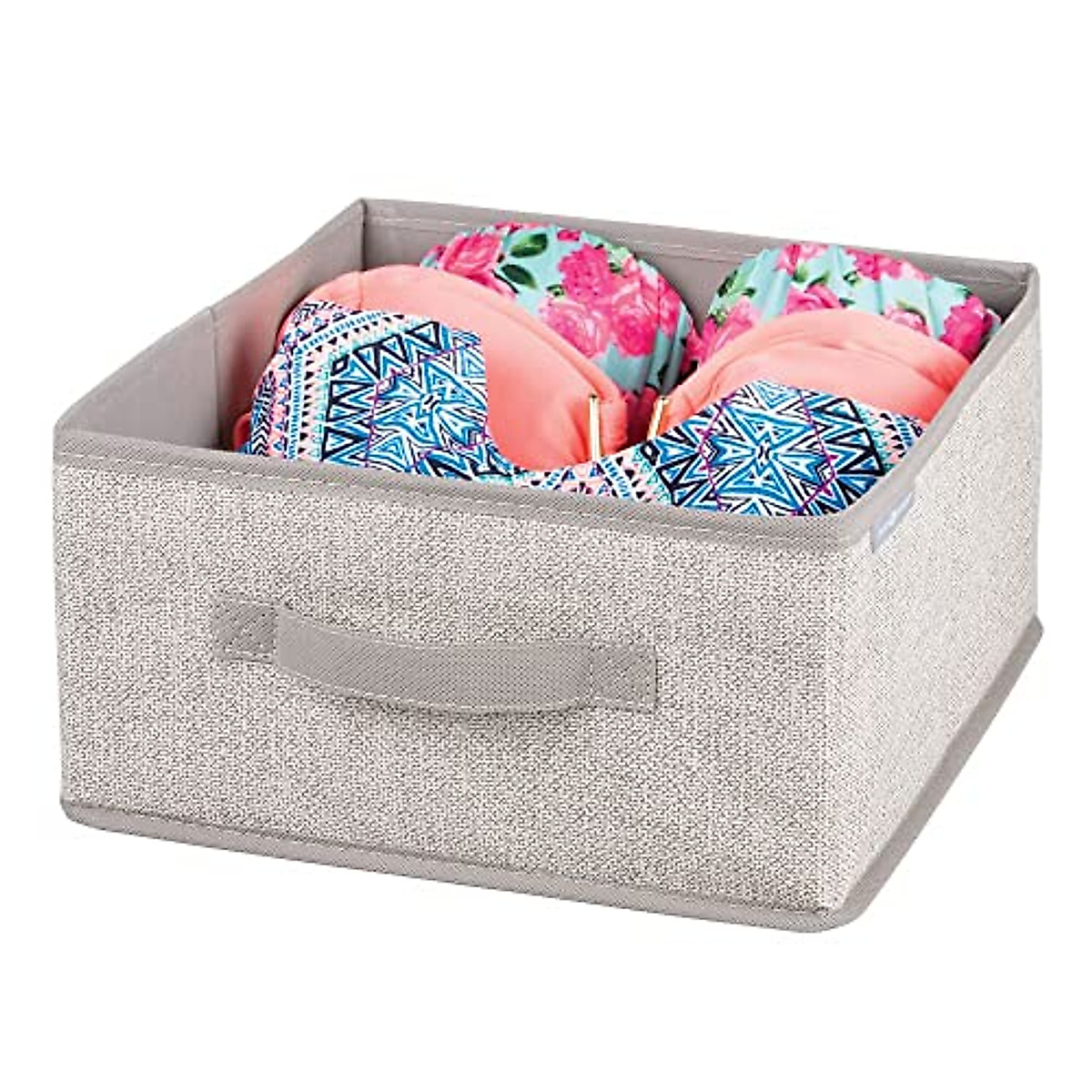 mDesign Soft Fabric Closet Organizer Box with Front Pull Handle for Shelves in Bedroom, Bathroom, Home Office - Holds Clothing, Linens, Accessories - Lido Collection - 8 Pack - Linen/Tan