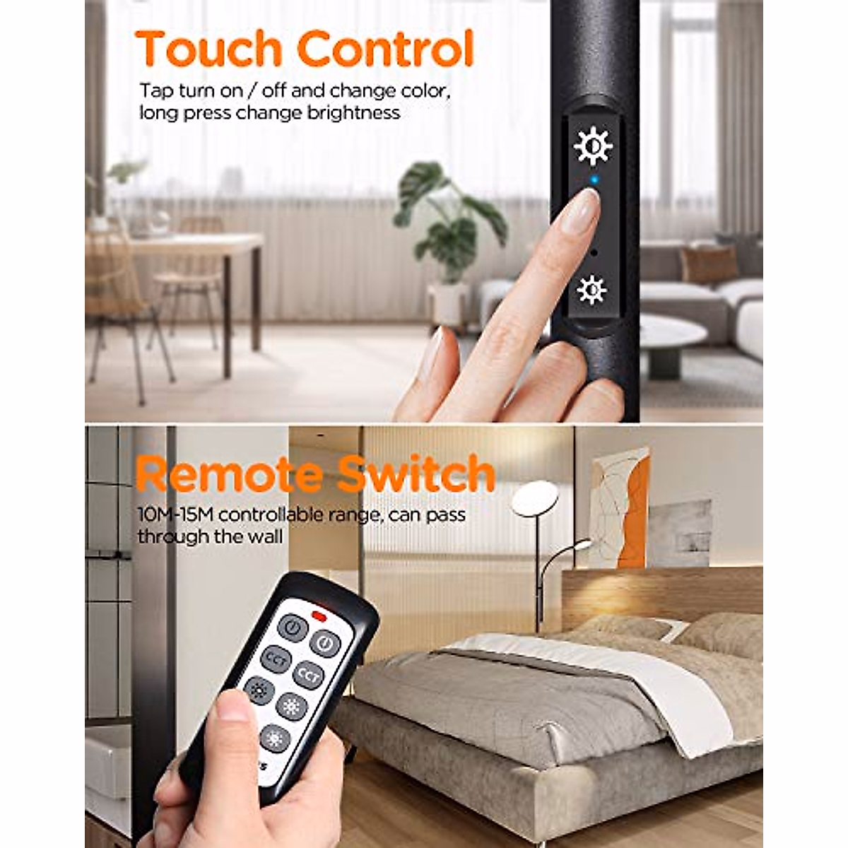 tomons Dimmable Floor Lamp, Bright Tall Mother-Daughter Light Torchiere Sky LED Torchiere with Remote Controller, Stepless Dimming, 3 Color Temperatures, Modern Industrial Living Room, Bedroom - Black