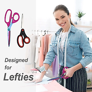 Left Handed Scissors Set - 2-Pack (9" Heavy Duty Titanium Coating Fabric Shears & 8" All Purpose Scissors) for Sewing/Crafting/School/Office Use, Great for Arts/Crafts/Leather/Paper, Left Handed Gifts