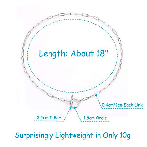 BVGA Chain Choker Necklace Paperclip Toggle Clasp Simple Y Necklace Oval Rectangle Link Chain Layering Necklace for Women Gold Silver (Silver)