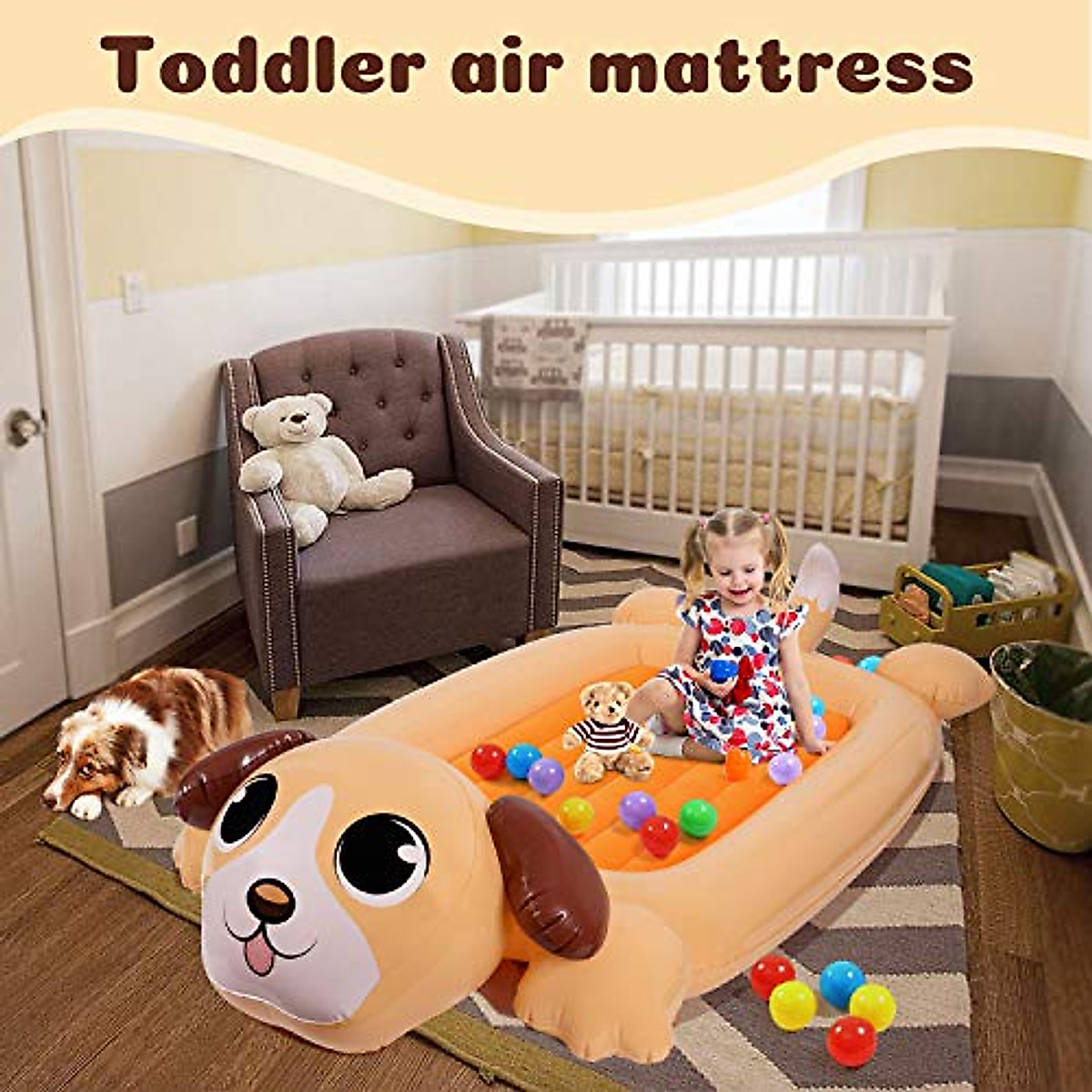 KIDZLIKE Valentines Day Gifts for Kids,Kids Inflatable Travel Bed Portable Air Mattress for Toddlers, Blow up Mattress with Sides