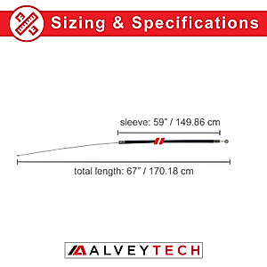 AlveyTech 59" Brake Cable with Sleeve - Replacement fits Motovox MBX10, MBX11, 79cc Mini Gas Bikes, Electric Scooter, ATV, Go-Kart, Front Adult Bike Accessories, Mountain/Road Bicycle, Universal Wire