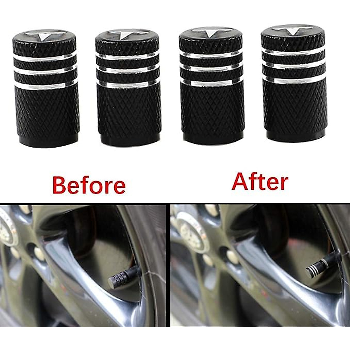 4PCs Car Tire Valve Cap, Alloy Car Tire Valve Cap Hub for Tesla Model 3, X, Y, S