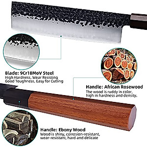 FINDKING Dynasty Series Japanese Nakiri Knife, Professional Vegetable Cleaver, 9Cr18MoV High Carbon Steel Blade, African Rosewood Octagonal Handle, for Shred, Slicing, Mincing, 7 Inches