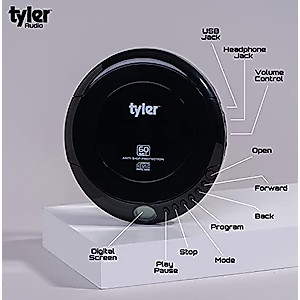 Tyler Portable CD Player Small Handheld Walkman Anti-Skip Shockproof Quality Earbuds Included Great for Kids Car Home Travel Gym USB AUX Output Disc CD-R CD-RW in-Car Compatible Compact & Lightweight