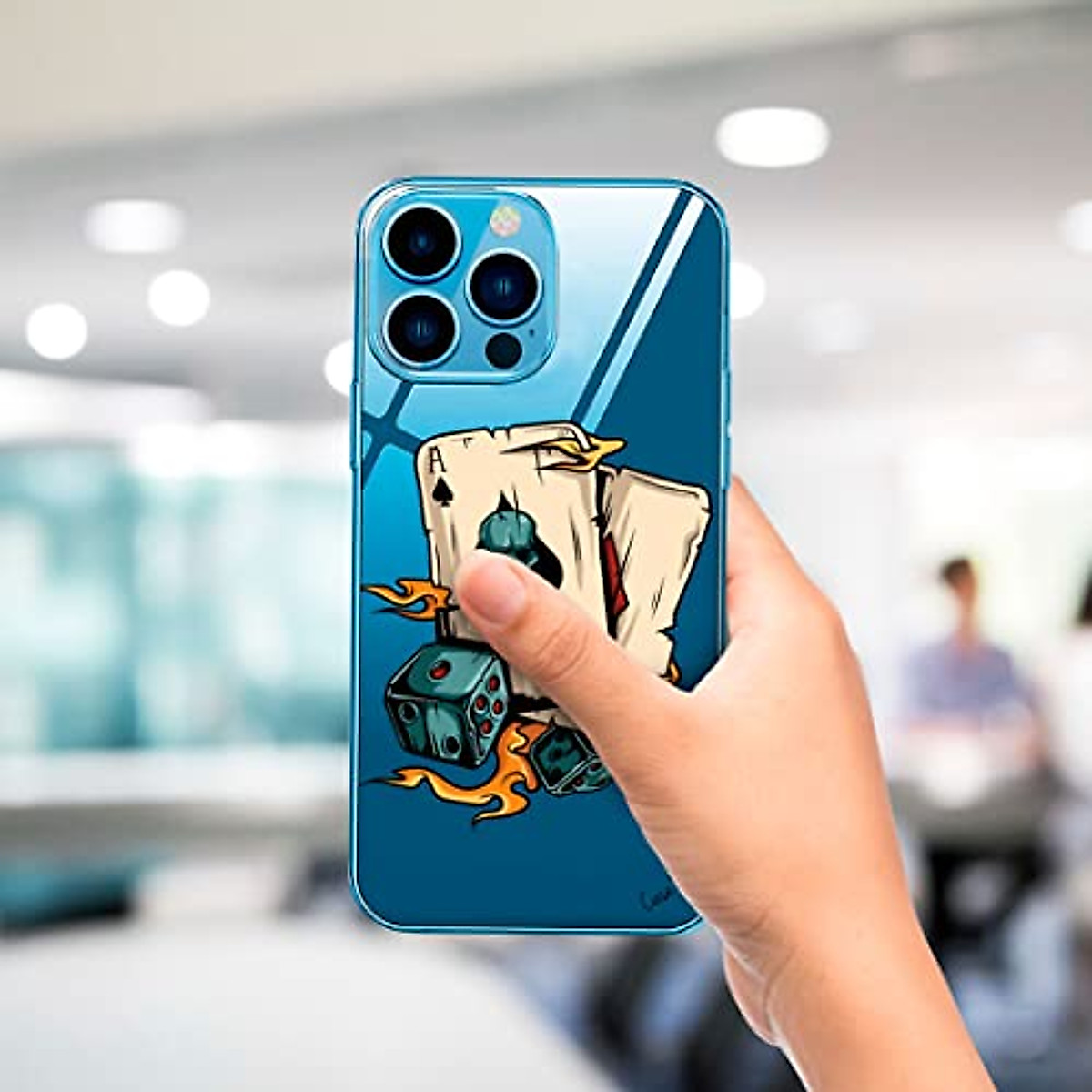 CaseYard Clear Soft & Flexible TPU Case for iPhone-13-Pro-Max Ultra Low Profile Slim Fit Thin Shockproof Transparent Protective Cover Drop Protective Case Skull Cards