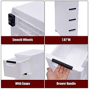 5 Drawers Narrow Slim Plastic Storage Cabinet,Storage Drawer with 4 Wheels,5 Tier Drawers Dresser,White