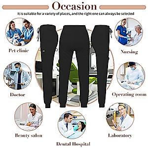niaahinn Women Jogger Scrubs Pant Workwear Mid Rise Tapered Leg Drawstring for Nursing Soft Fabric (Black,M,Medium)