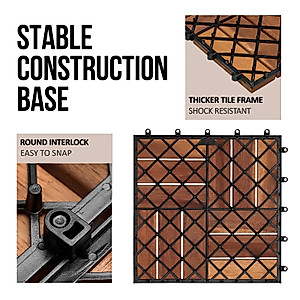 10 PCs Interlocking Wood Deck Tiles 12x12 inches, Waterproof All Weather Tiles for Porch Flooring, Outdoor Patio Wooden Floor Tiles, Balcony Deck, Easy Snap Lock, Walnut