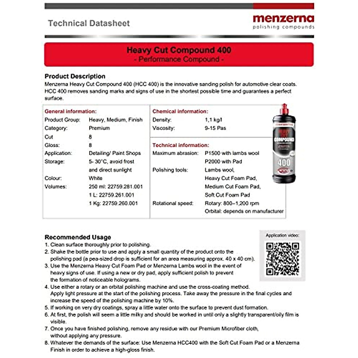 Menzerna Heavy Cut 400 250ml (8oz) Formerly Fast Gloss 400 - an Innovative Automotive Polish That removes Scratches and Creates Gloss in a Single Step (32 fl oz)