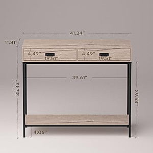 roomfitters Oak Wood Console Table with 2 Drawers, Hallway Foyer Table with Storage Shelves, Narrow Long Sofa Table, Side Table for Living Room, Hallway, Black Metal Frame, Rustic Brown