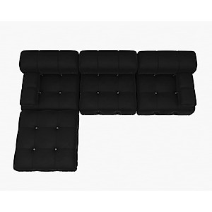 WJShome Modular Sectional Couch with Ottoman, 103.95 inch Convertible Sofa with Reversible Chaise, Velvet L Shaped Minimalist Couch for Living Room, Modern Large Free Combination Sofa, Black