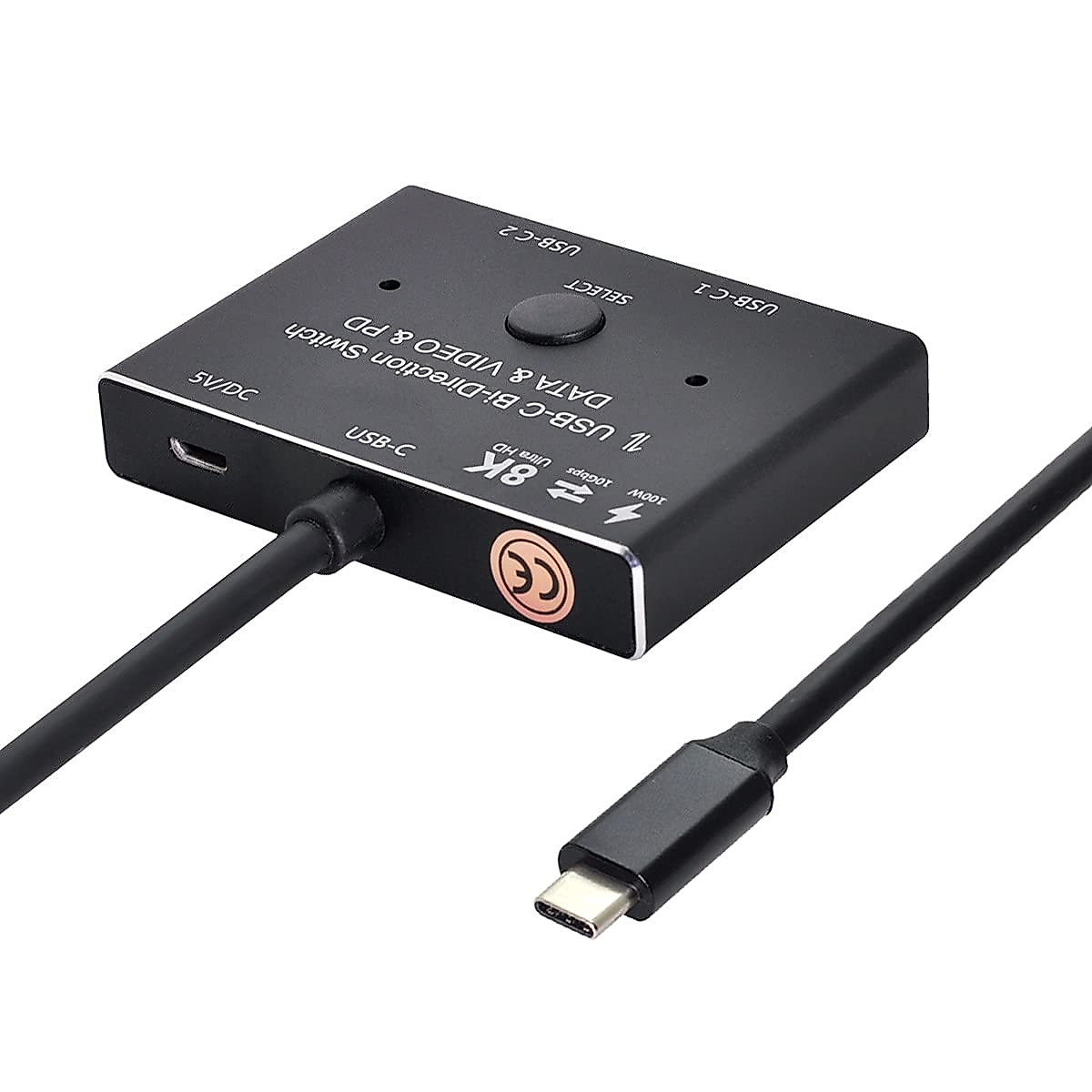 Cablecc USB-C Type-C Bi-Direction Switch MST 1 to 2 Hub Support Video Data PD 8K@30hz 100W 10Gbps with 50cm Cable