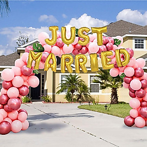 AnnoDeel 16inch JUST MARRIED Letter Banner Foil Balloons, Gold Alphabet Mylar Balloons for Wedding Bachelorette Weddings Bridal Shower Party