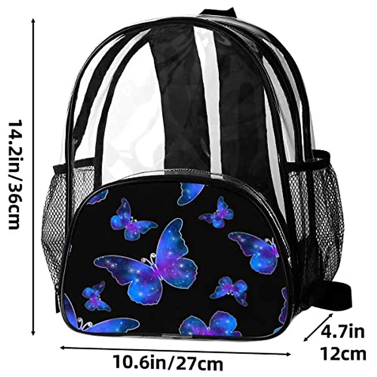 GzLeyigou Galaxy Butterfly Clear Mini Backpack Waterproof PVC Shoulder Bag Transparent School Bag Casual Travel Daypack for Work, Travel, Concert,Beach, Sports
