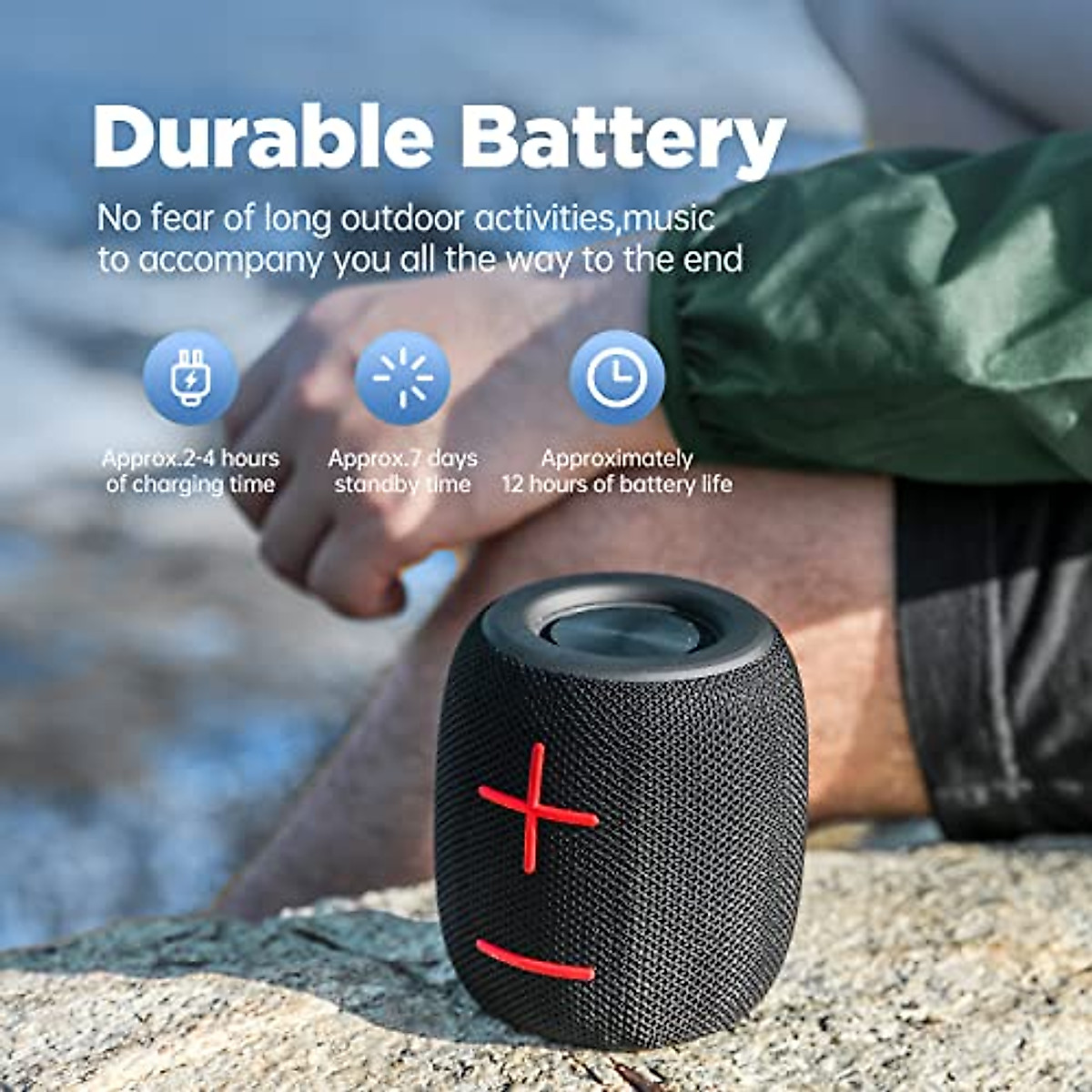 Portable Bluetooth Speaker with IPX7 Waterproof 360°Big Sound Deep Bass Wireless Speaker Bluetooth 5.0 12H Playback Small Bluetooth Speaker Black for Home,Beach,Shower,Party