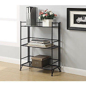 Convenience Concepts Designs2Go X-Tra Storage 3-Tier Wide Folding Metal Shelf, Black