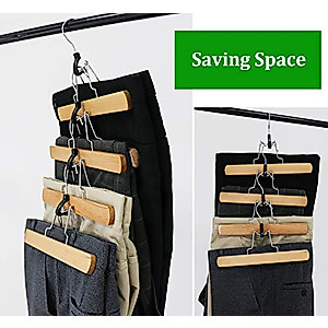 Wooden Pant Hangers, Lemonfilter 12 Pack Pant Hangers Wood with Non Slip Padded Velvet, Non Slip Pants Pangers with 360° Swivel Hook, Natural Wooden Dress Pants Hangers for Men, Skirts, Trousers, Wigs