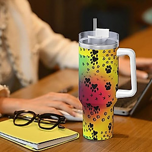 HULIBIN Paw Prints Pattern Print Double Deck Stainless Steel Travel Coffee Cup With Lid 40 Oz Ice Bully Cup