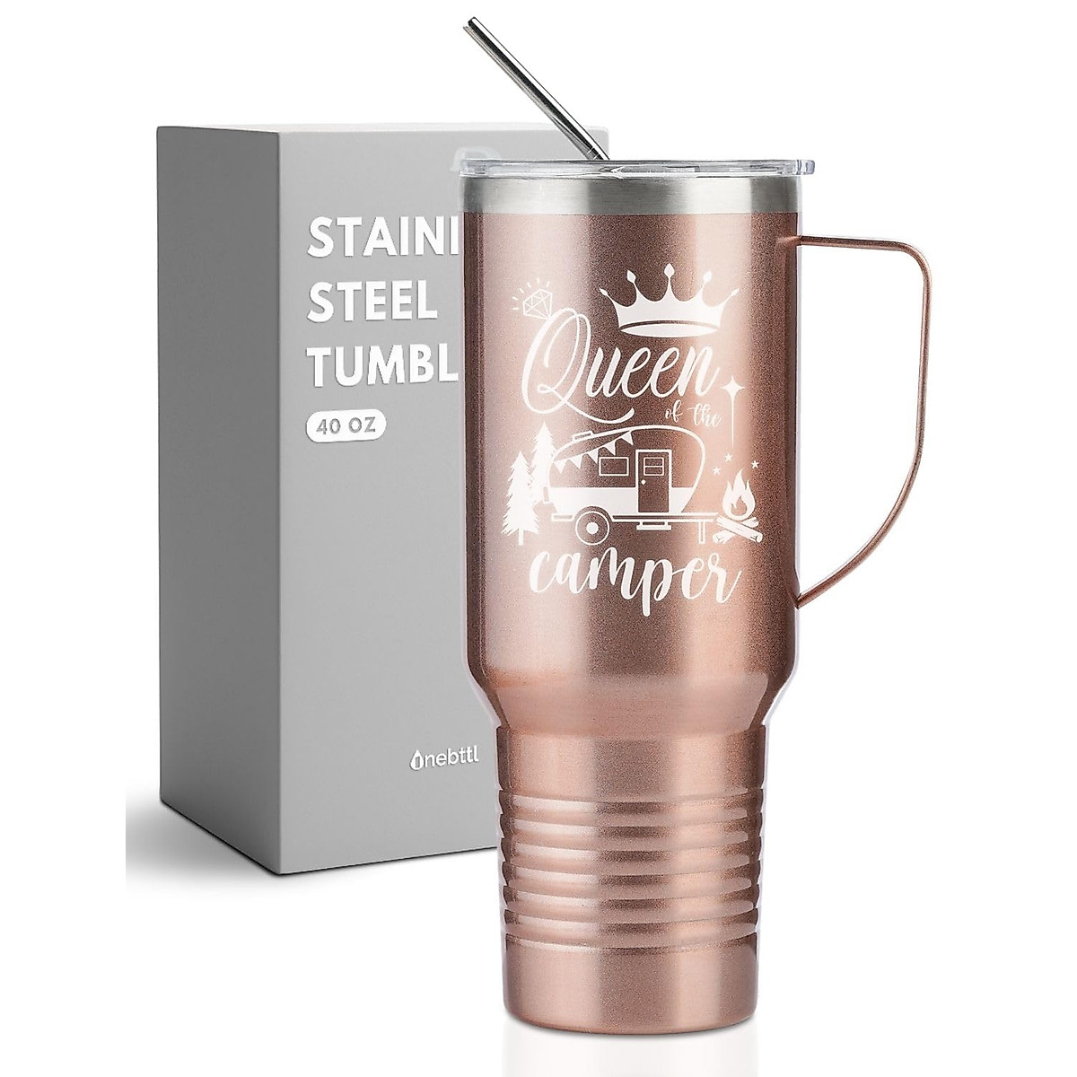 Onebttl Queen of the Camper Tumbler RV Gifts for Women, Coffee Mug for Campers, RV Enthusiasts, Motorhome Owners, Stainless Steel Insulated 1180ml/40oz