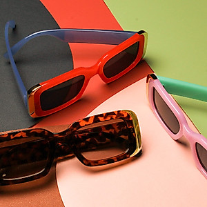 Freckles Mark Rectangle Retro Sunglasses for Men Women Vintage Square Glasses Disco Accessories (Red/Green)