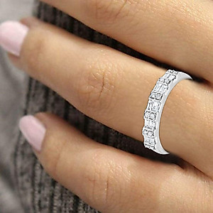 Beyond Brilliance 14K White Gold Baguette & Round Diamond Bridal Wedding Band Ring (1/2 cttw, I-J, I1-I2), Size 5.5