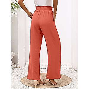 Heymoments Women's Wide Leg Lounge Pants with Pockets Coral Large Lightweight High Waisted Adjustable Tie Knot Loose Comfy Casual Trousers