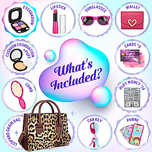 Play Toddler Girls Purse, Toddler Girl Toys Age 3-5 4-5 6-8 Kids Toys Purse Set, Pretend Makeup Kit, Phone, Princess Pretend Play Girl Toys for 3 4 5 6 7 Year Old, Birthday Gifts for Girl Age 3-5