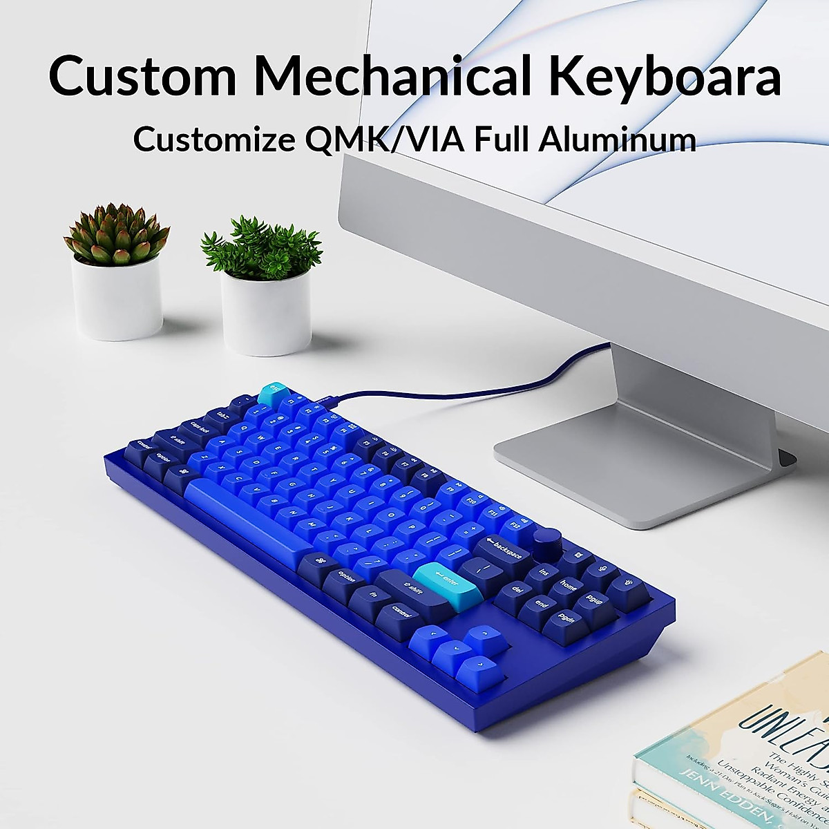 Keychron Q3 Wired Custom Mechanical Keyboard Knob Version, TKL Tenkeyless QMK/VIA Programmable Macro with Hot-swappable Gateron G Pro Red Switch Double Gasket Compatible with Mac Windows Linux (Blue)