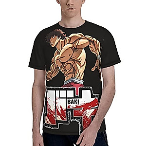 Baki The Grappler Men T Shirts Short Sleeve T-Shirts 3D Print Crewneck Loose Breathable Top Sports Fitness Tee Black