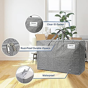 Polecasa 105L Extra Large Reusable Storage Bag with Strong Handles & Zippers, Heavy Duty Washable Moving Bags, Waterproof Closet, Underbed Organizer for Blanket, Comforter, Pillow, No Smell, Grey