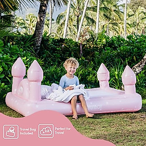 FUNBOY Kids Pink Castle Sleepover Travel Bed & Air Mattress. Perfect for Sleepovers. Includes Carrying Storage Bag, Twin