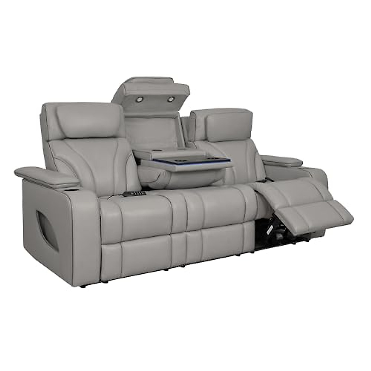 Armen Living Octavia Modern Zero Gravity Power Reclining Heated Massage Sofa, 86" Wide, Silver and Gray Top Grain Leather