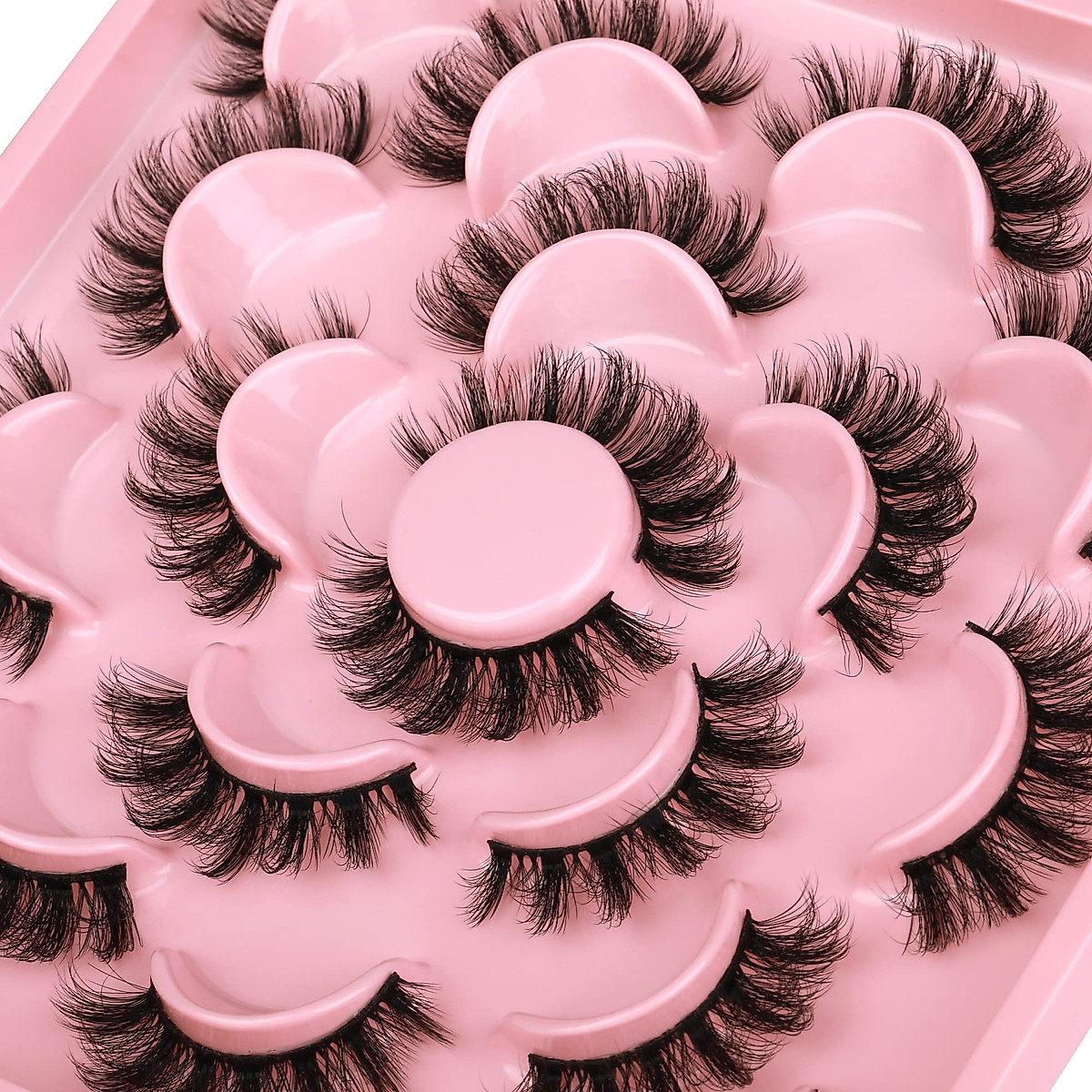 wiwoseo False Eyelashes Russian Strip Lashes Natural Wispy Fluffy 3D Effect D Curly Faux Mink Lashes Pack 16MM Crossing Fake Eyelashes 10 Pairs