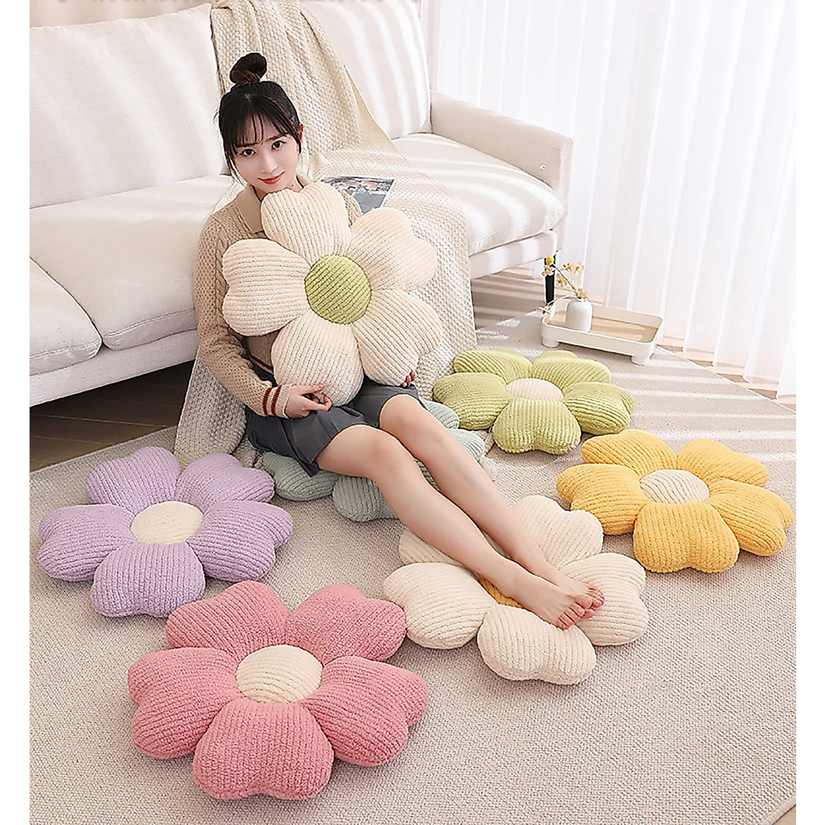 Skin-Friendly Plush Petal Throw Pillow. Soft and Comfortable, Fluffy and Full, meticulous Workmanship. (19inch, White 1)