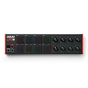AKAI Professional LPD8 - USB MIDI Controller with 8 Responsive RGB MPC Drum Pads for Mac and PC, 8 Assignable Knobs and Music Production Software