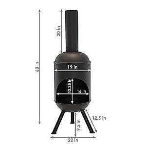 Sunnydaze 5-Foot Black Cold-Rolled Steel Modern Chiminea with Durable Wood Grate - Heat-Resistant Paint Finish