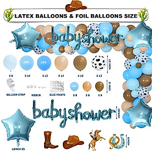 123 PCs Cowboy Baby Shower Decorations for Boy, Fiesec Western Rodeo Wild West Baby Shower Decorations A Little Cowboy Is On The Way Backdrop Balloon Garland Arch Banner Cake Cupcake Topper Sash