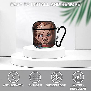Bride of Chucky AirPods Case Cover with Keychain for AirPods 2&1, Novelty Anime Printing Shockproof Case Compatiable with Wireless Charging