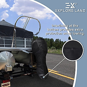 Explore Land Fade Resistant Full Outboard Motor Cover - Waterproof 600D Heavy Duty Boat Engine Covers Fit for Motor up to 20 HP, Black