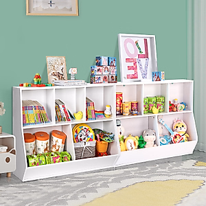 PACHIRA E-Commerce Kids Bookshelf, 35.4" W X 29.5''H X 11.8" D, Storage Organizer with Bookcase, Toy Storage Cabinet, Open Wooden Book Display for Playroom, Bedroom, Nursery, School, White