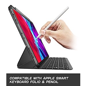 i-Blason Halo Series Case for New iPad Pro 12.9 Inch (2020/2018 Release), [ONLY for use with Smart Keyboard Folio; Compatible with Official Smart Folio] Clear Protective Case with Pencil Holder, Black