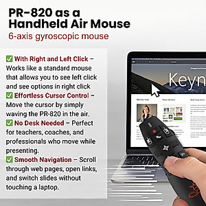 Wireless Powerpoint Presentation Remote Clicker and Keynote Presenter with Wireless Mouse (PR-820) from Red Star Tec