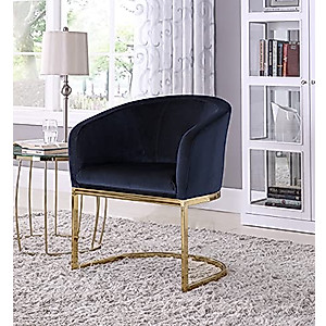 Iconic Home Siena Accent Club Chair Shell Design Velvet Upholstered Half-Moon Gold Plated Solid Metal U-Shaped Base Modern Contemporary Black, 25.6D x 23.2W x 31.7H in