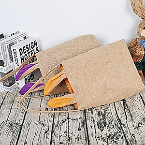KEFAN 3 Pack Easter Bunny Bags Easter Bunny Baskets Jute Burlap Bunny Ear Tote Bags