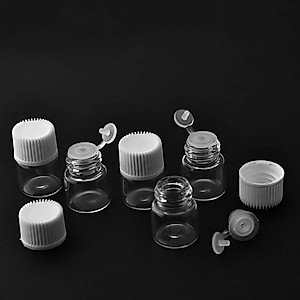 Enslz Oil Bottles for Essential Oils 50 Pcs 1 ml (1/4 Dram) Transparent Glass Vials Bottles, with Orifice Reducers and White Caps, 0.5ml 2 pcs Pipettes Droppers for Essential Oils Aromatherapy with