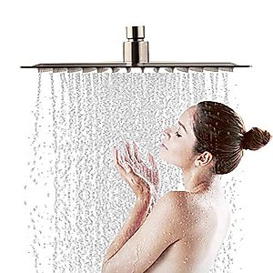 Rain Shower Head, 16 Inch Brushed Nickel Square Rainfall Showerhead, Large Stainless Steel Shower Head, Ultra Thin Rainfall Bath Shower with Silicone Nozzle Easy to Clean and Install