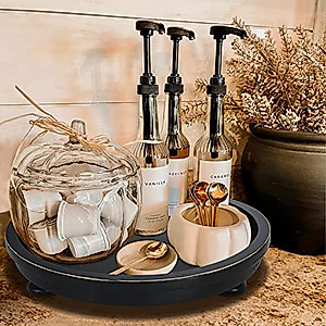 Unistyle Rustic Black Round Wood Tray, 12"